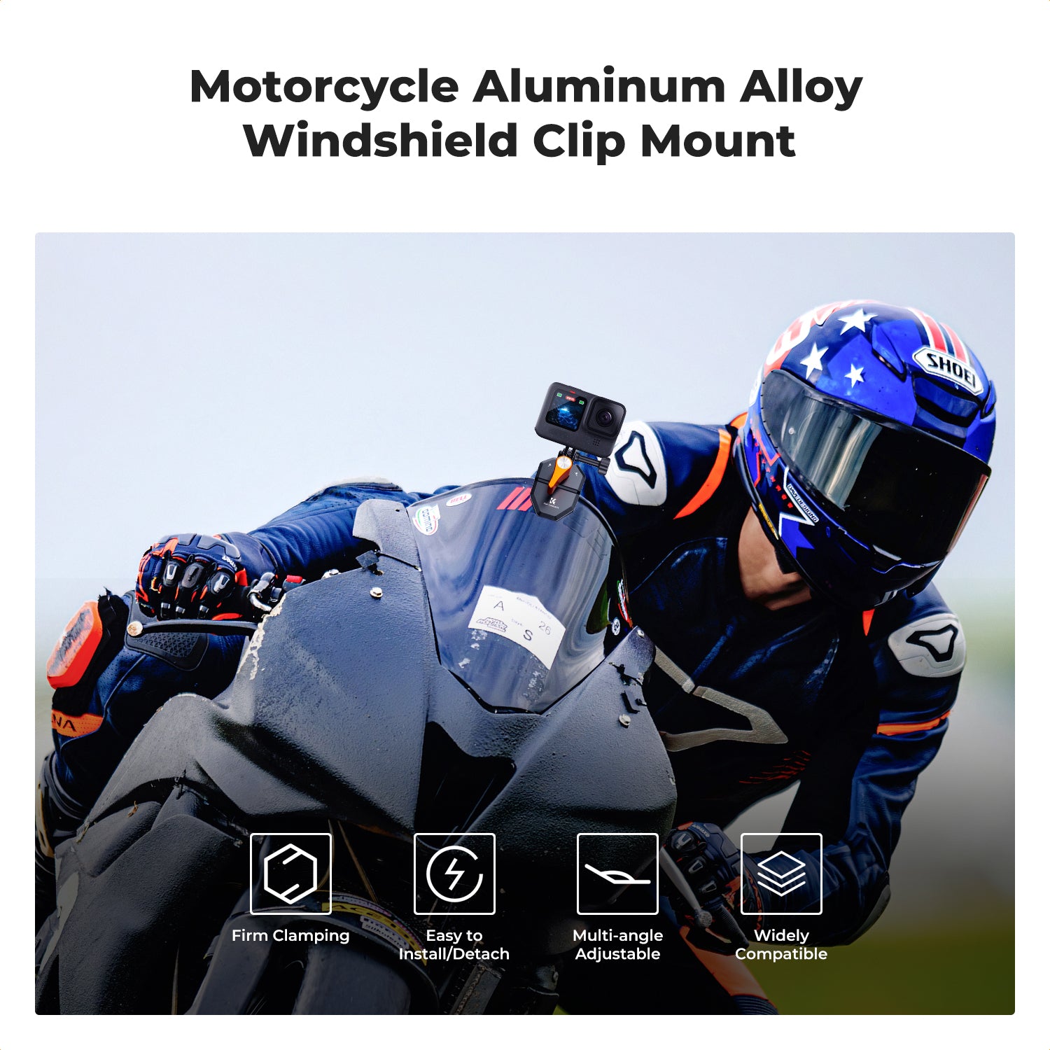 K&F Concept Windshield Mount Clamp for GoPro Hero 13 12 11 10 9, Motor ...